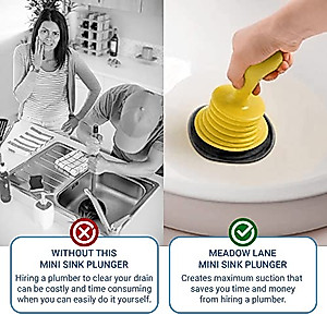 Meadow Lane Small 7" Sink Plunger - Mini Clog Remover for Kitchen & Bathroom Sink Drains - Hand Ergonomic, Space-Saving & Powerful Suction - Universal Fit for Home or Commercial Use, Yellow