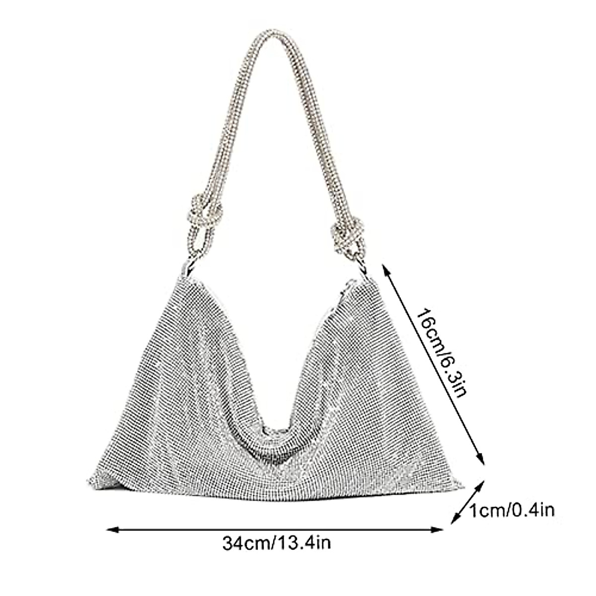 Fonzci Rhinestone Purses for Women, Silver Crystal Evening Bags Shiny Hobo Bag for Evening Party Club Bling Wedding Travel Proms Gifts Purse Shoulder Bag
