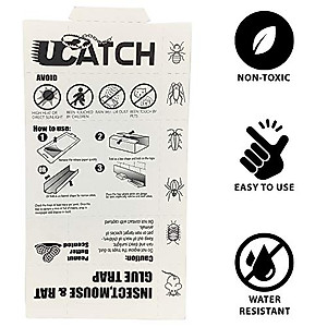 UCatch 12 Pack of Ultra-Sticky Insect, Mouse, Rat, Glue Board Pest Trap - Foldable Pest Jail, Nontoxic, Peanut Butter Scented - Foolproof and Handy with Super-Stick Formula