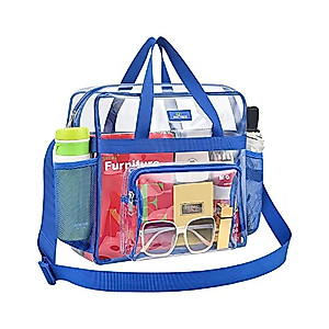 Clear Tote Bag Stadium Approved 12×12×6, Clear Lunch Bag with Front Pockets, Clear Tote Bag for Festival, Concerts, Sports Events-Blue