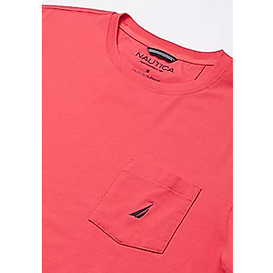 Nautica mens Solid Crew Neck Short-sleeve Pocket T-shirt T Shirt, Melon Berry, Large US