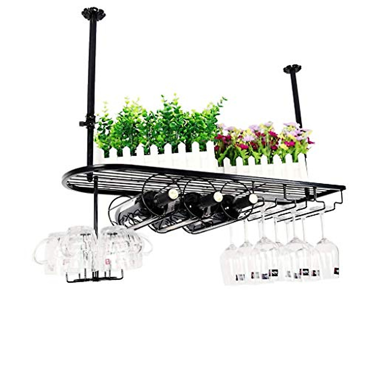 PIBM Stylish Simplicity Wine Rack Wine Rack Adjustable Height, Ceiling Mounted Hanging Wine Bottle Holder Metal Iron Wine Glass Holder High Cup Holder Wine Rack Wall Hanging, Black , 80*CM