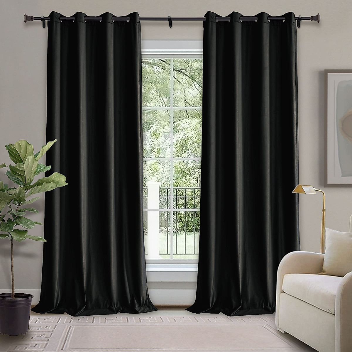 Frelement Grommet Top Curtains Extra Long Soft Velvet Curtains for Tall Windows Thermal Insulated Curtains for Bedroom Backdrop Curtains, 42" W x 78" L, 1 Panel, Black