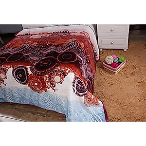 DaDa Bedding Flannel Faux Mink Fleece Throw Blanket - Bohemian Paisley Dreams Silky Soft - Bright Vibrant Floral - Multi Colorful Red Burgundy & Blue - 66" x 90"