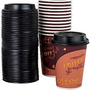 Avant Grub 100 Pack 12 Oz Restaurant Grade Paper Coffee Drinking Cup With Recyclable Dome Lids. Durable, BPA Free Disposable Designer Cups For Hot Drinks At Kiosks, Shops, Cafes