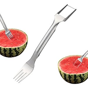 Watermelon Slicer Fork, Stainless Steel Watermelon Slicer Cutter Summer 2-in-1 Watermelon Fork Slicer Fruit Cutting Fork Tool