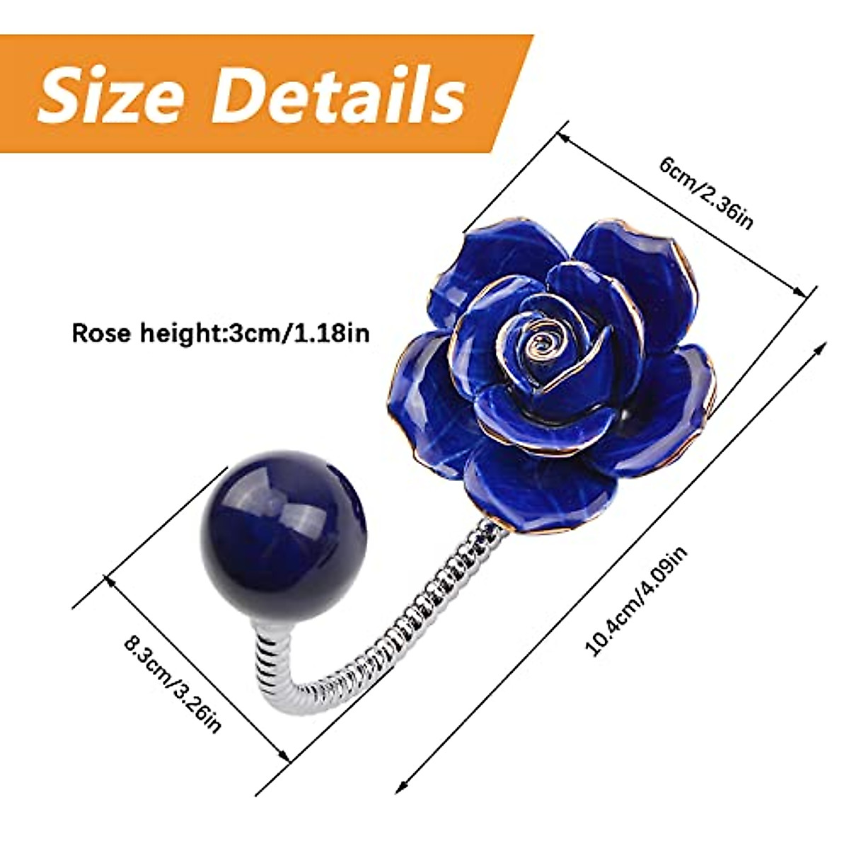 MOROBOR Dark Blue Gold Edge Rose Ceramic Wall Hanging Coat Hooks,2pcs 3D Rose Shape Chrome Decorative Robe Hooks Decorative Flower Wall Hanging Hooks for Hanging Scarves,Bags,Hats