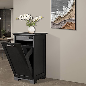 Tilt Out Trash Can Cabinet/Wooden Hidden Trash Cabinet,Pet Proof Trash Can Cabinet, Laundry Sorter Cabinet,Trash Can Cabinet with Deodorising Function,10 Gallons Kitchen Trash Cabinet (Black)