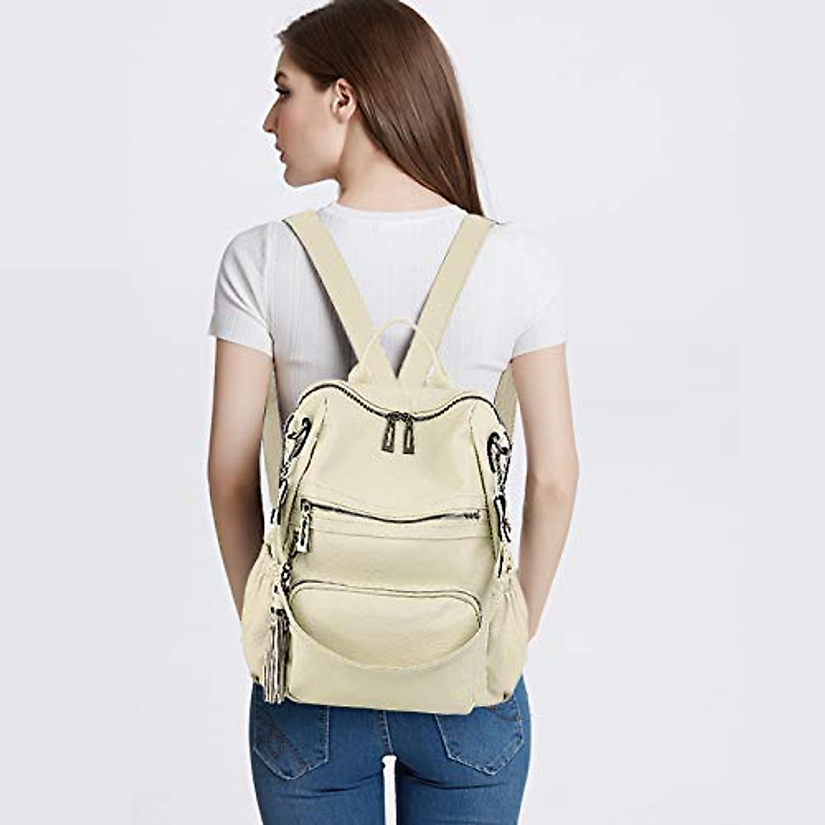 UTO Women Backpack Purse Leather Vegan Ladies Fashion Designer Rucksack Convertible Travel Shoulder Bag with Tassel