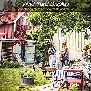 Cyan Oasis Yard Garden Wind Spinners - Large Outdoor Metal Wind Spinners with Stake, Yard Art Lawn Garden Decor (19" W x 87" H)