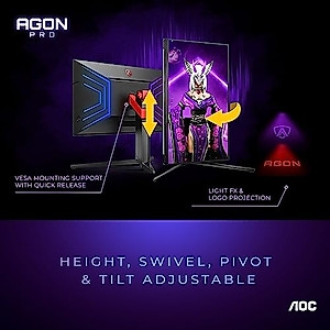 AOC Agon PRO AG274QG 27" Tournament Gaming Monitor, QHD 2K 2560x1440, 240Hz 1ms, G-SYNC Ultimate, PS5 Xbox Switch, Black