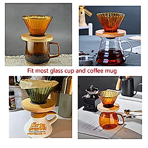 Sunormi Orange Glass Pour Over Coffee Dripper With Wooden Base Stand,1-3 Cups Coffee Cone Filter with 40Pcs Paper Filters