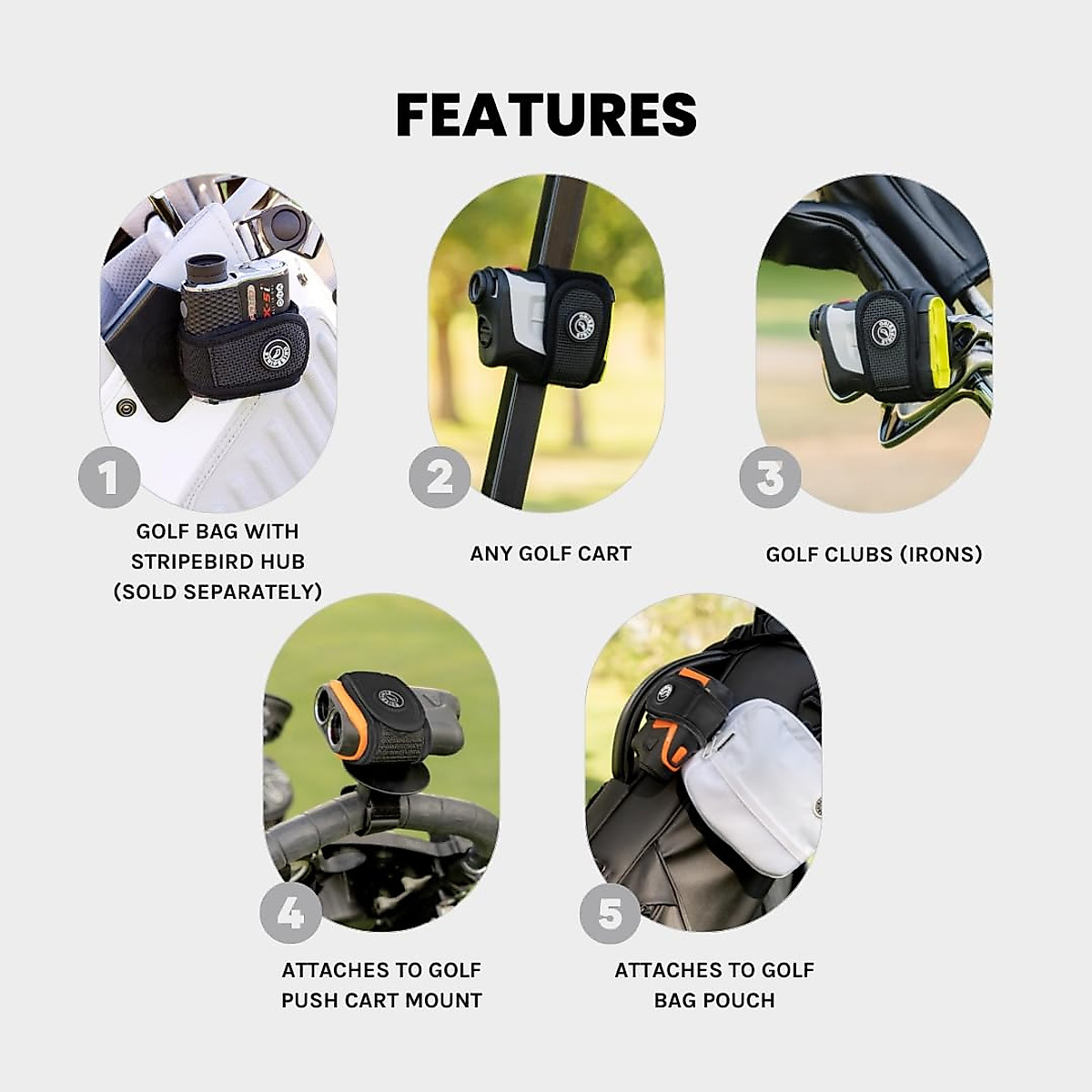 Stripebird - 2.0 Slim Golf Magnetic Rangefinder Strap (Black - Form Fitting & No Buckle Strap) - Golf Range Finder Magnetic Strap - Range Finder Golf Magnetic