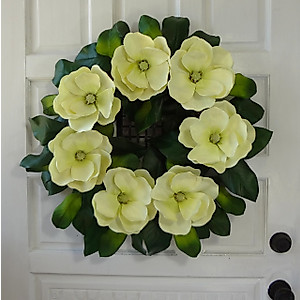 24 inches Magnolia Flower Wreath, Wreath for Front Door, Beautiful Handcrafted Wreath for Home Decor, Weddings Cream