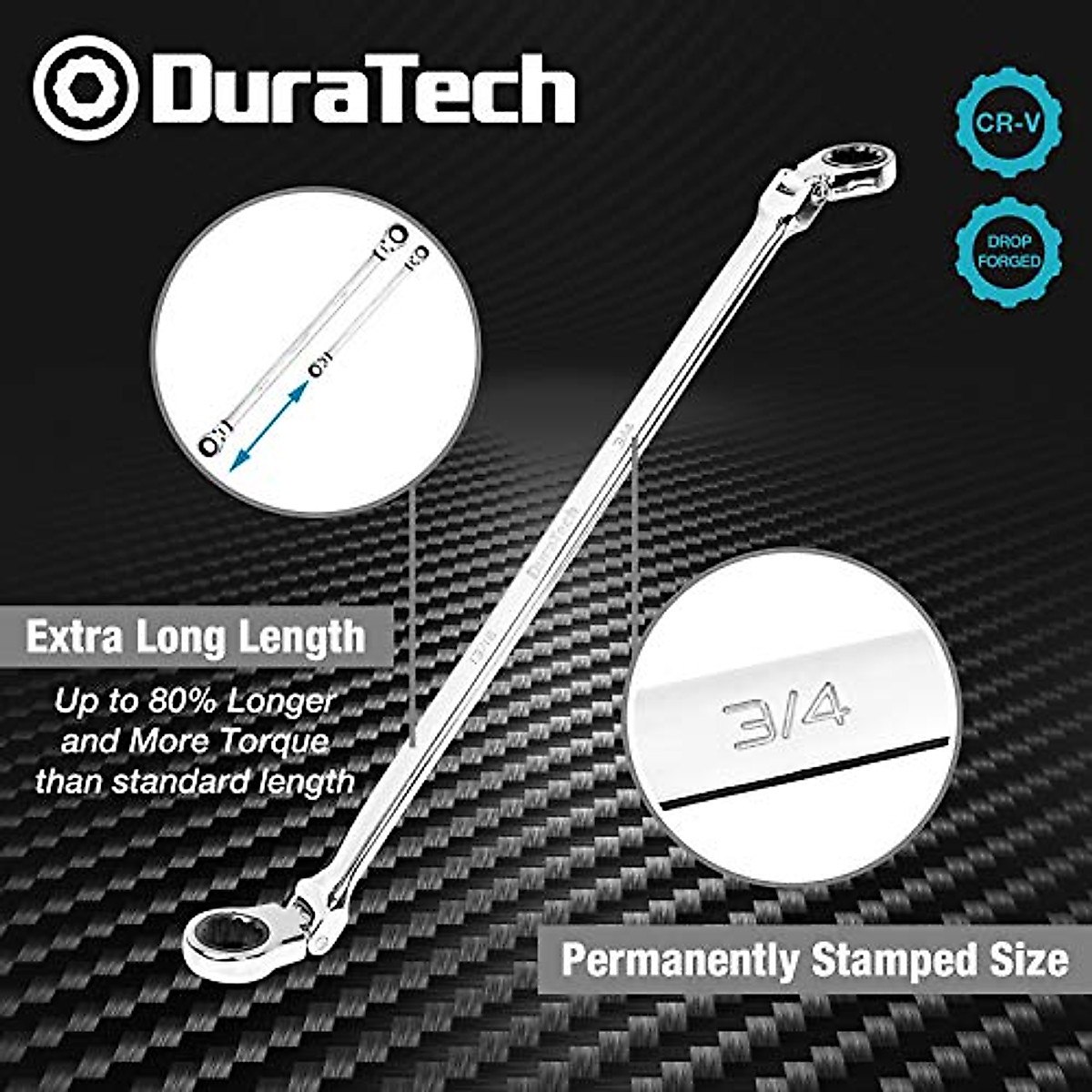 DURATECH 5-Piece Extra Long Flex-Head Ratcheting Wrench Set & 5-Piece Extra Long Box End Wrench Set, CR-V Steel