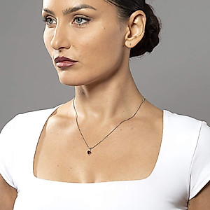 Peora 14K White Gold Garnet and Diamond Heart Pendant for Women, Genuine Gemstone Birthstone, 1.35 Carats with 18 inch Chain