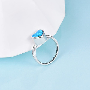 925 Sterling Silver Heart Urn Rings Hold Loved Ones Ashes Cremation Memorial Ring Keepsake Jewelry for Women for Human Ashes (Blue, 9)