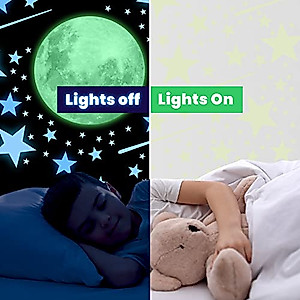 Glow in The Dark Stars and Moon for Ceiling, Luminous Stars and Moon Wall Decal, Wall Decor,Sticky Fluorescence Stars,Gift for boy and Girl Perfect for Kids Nursery Bedroom Living Room(Blue))