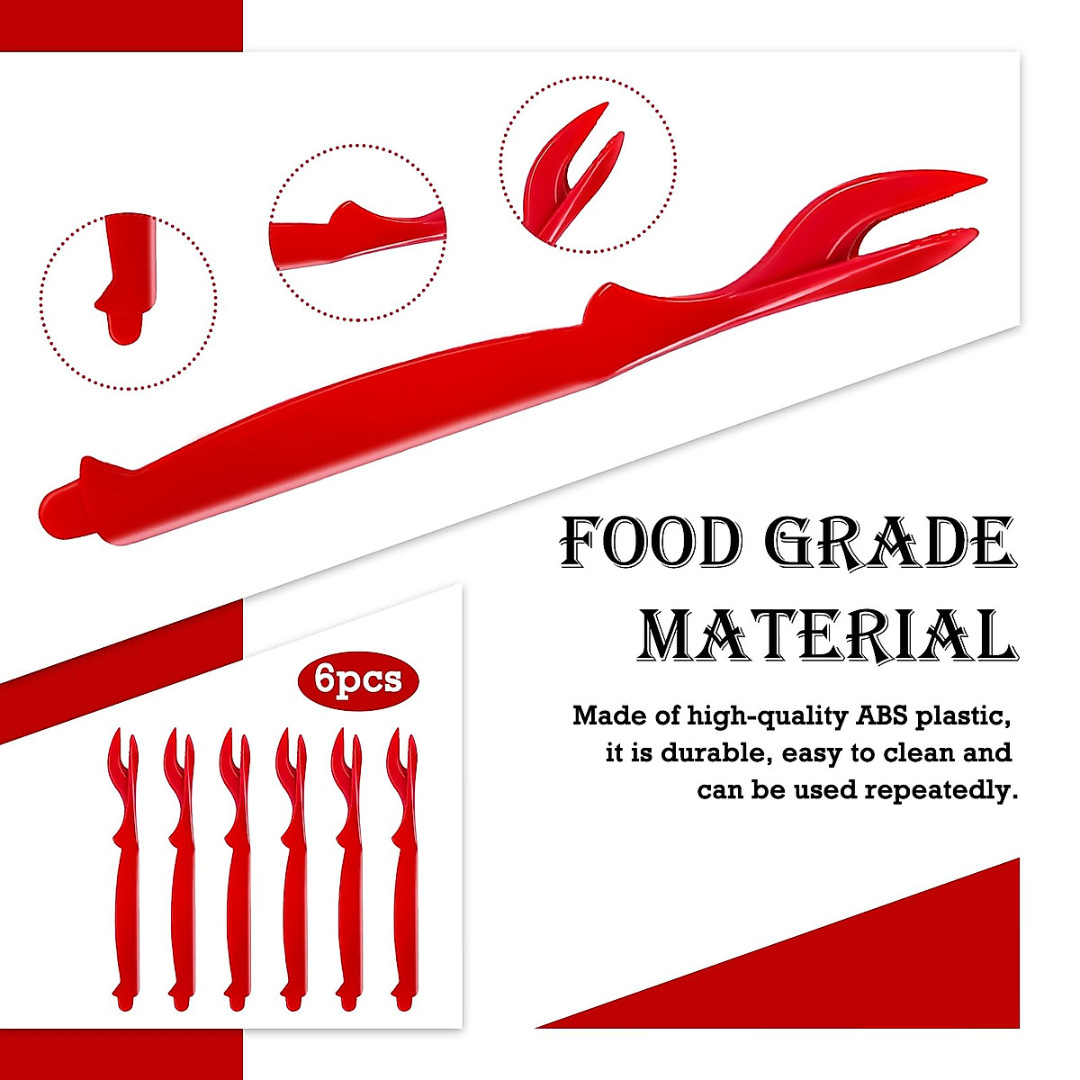 LORICK Crab Legs Crackers Tool, 6Pcs Seafood Cracker Picks Tools for Crab, Lobster, Shrimp, Crawfish, Prawns, Easy Opener Shellfish Crab Picks Knife, Normal, Red
