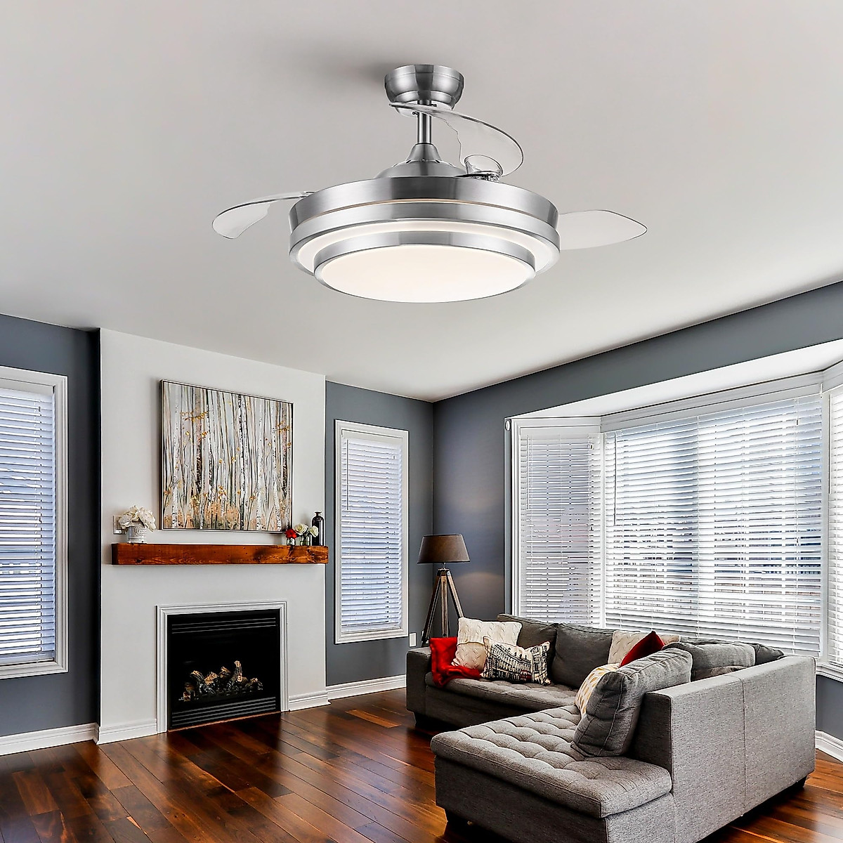 42 in. Retractable Ceiling Fan with Remote Control Brushed Nickel