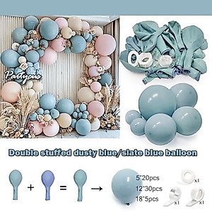 Dusty Blue Balloon Garland Arch Kit - Double Stuffed Slate Blue Balloons Different Sizes for Baby Shower Gender Reveal Wedding Birthday Party Decoration