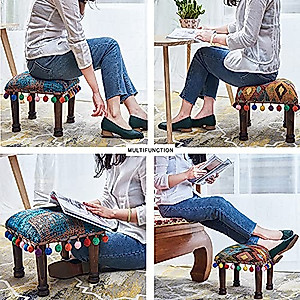 SoOSSN Small Foot Stool,Colorful Tassel Footrest for Couch,Beautiful Linen Fabric Footstool Kids Shoe Changing Stool (Color : A, Size : 14x14x12inch)