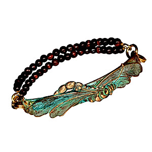 Elaine Coyne Collectible Artwear Verdigris Patina Solid Brass Art Nouveau Dragonfly Medium Interchangeable Rockband Bracelet - Jasper