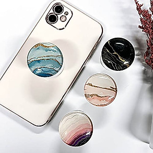 WUYULB Clear Crystal Glitter Expandible Collapsible Moblile Phone Grip Stand Holder for Smartphones and Tablets Cell Phone Accessory (Aqua Blue Rose Gold Wave)