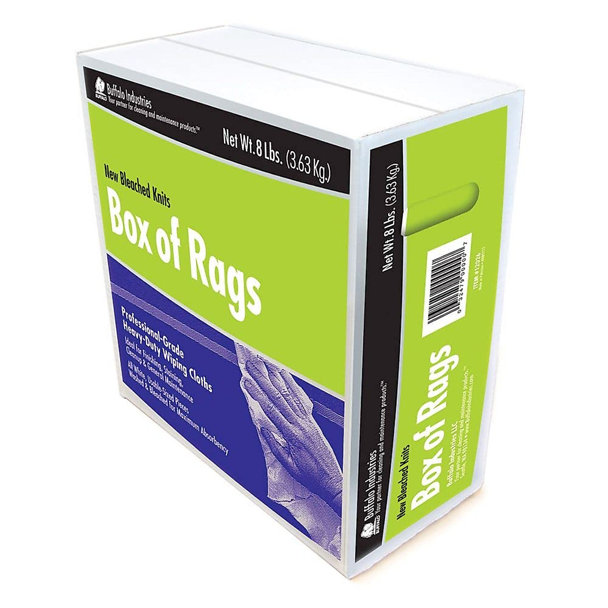 Buffalo Industries (60200) New White Bleached Knit Rags, 1 lb. box - All-Purpose Wiping, Cleaning, Polishing, Medium-Weight T-shirt Material, Washed and Bleached for Super Absorbency and Low-Linting