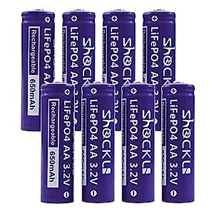 funkawa (8- Pack) Shockli AA 3.2 Volts LiFePo4 650mAh Rechargeable Battery, Lithium Iron Phosphate 3.2V Solar Batteries - Ideal for Solar Garden Light