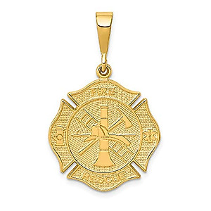 IceCarats 14K Yellow Gold Fire Department FD Fireman Necklace Firefighter Pendant Rescue Charm 34mm x 19.5mm Only