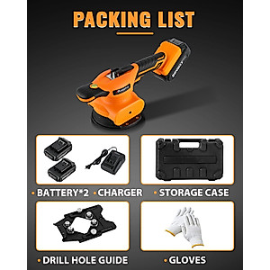 Mxmoonfree Tile Tools for Installation Tile Vibration Machine Vibrator Adsorption Lock Design with Drill Hole Guide, Suction Cup, Storage Case, 2 Pcs Battery 20V for Floor Wall Tiles