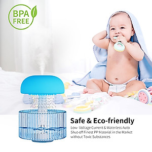 Rain Cloud Humidifier Water Drip 700ml, 2 in 1 Ultrasonic Cool Mist Air Humidifiers Essential Oil Diffuser with Remote Control White Noise Rain Sounds Mushroom Humidifier for Bedroom,Sleeping,Relaxing