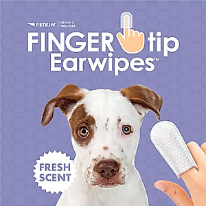 Petkin Fingertip Ear Wipes for Dogs and Cats, 50 Finger Wipes - Slip-On, Snug Fit, Micro-Bristle Fabric - Cleans Ears, Dirt, Odor and Wax - Convenient, Ideal for Home and Travel - Fresh Scent