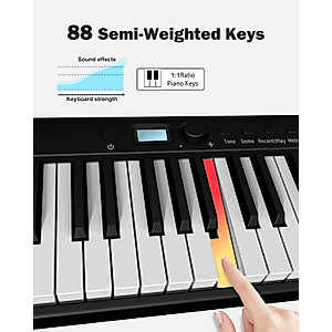 Cossain 88 Key Digital Piano with Lighted Keys, Folding Piano Keyboard [Full Size/Semi-Weighted] Portable Piano w/Piano Bag, [Bluetooth & MIDI] Electric Piano Keyboard for Beginners, Teens, Adult