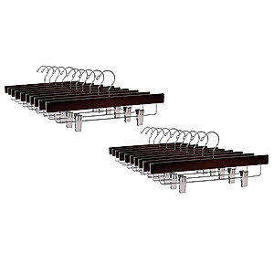 Quality Hangers Wooden Pants Hangers - 20-Pack Swivel Hook Cloth Hanger Set - Lotus Wood Skirt, Pant, Shorts and Slack Hangers with Adjustable Clip – Mahogany Clothing Hanger (Mahogany, 20)