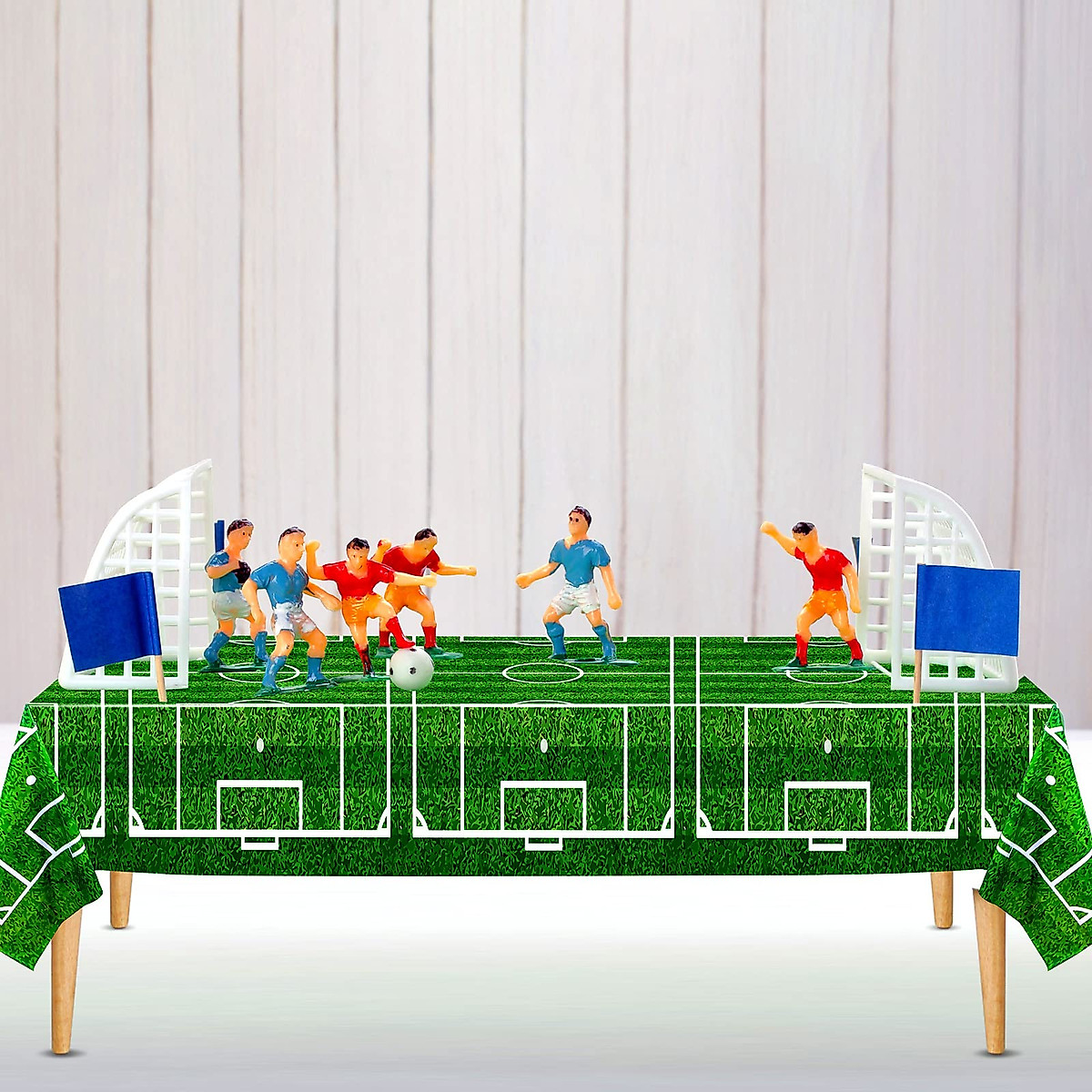 Soccer Plastic Tablecloth Soccer Party Disposable Table Cover Soccer Pattern Party Supplies Plastic Soccer Theme Table Cover Rectangle Grass Decoration for Stadium 54 x 108 Inch (Soccer,4 Pcs)