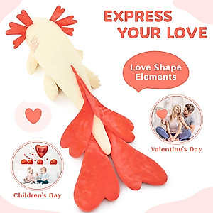 Karister Axolotl Stuffed Animals Long Body Throw Pillow, Giant Breathable Salamander Plush Bolster Body Pillow, Christmas Birthday Valentin's Day Gift for Sider Sleeper Kids Girls Boys Adults