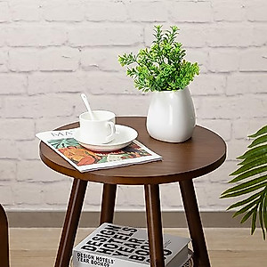 LUSUOWLZ 2 Tire Round Coffee Table, Wooden Hollow Design Side Table for Bedside or Sofa Side, 15.75" Walnut End Table, Morden Wooden Nightstand, 1 Set