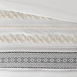 Hyde Lane Farmhouse Bedding Comforter Sets, Ivory Full/Queen Size Boho Bed Set,Cotton Top with Modern Neutral Style Clipped Jacquard Stripes, 3-Pieces Including Pillow Shams (90x90 Inches)