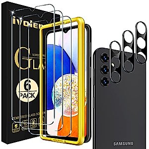 ivoler [3+3 Pack] Tempered Glass for Samsung Galaxy A14 4G / 5G Screen Protector 6.6'' [3 Pack] with [3 Pack] Camera Lens Protector with [Alignment Frame], Anti-Scratch Case Friendly HD Clear Film