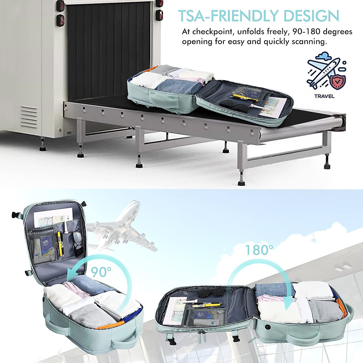 Beraliy Large Travel Backpack for Women Airline Approved, Carry On Backpack,17.3 Inch Laptop Backpack, Personal Item Bag Casual Daypack Backpacks,Mint Green