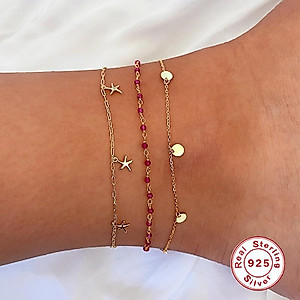 925 silver fashion jewelry anklets summer starfish charm pendant gold plated anklets women, 9-11inches (gold)