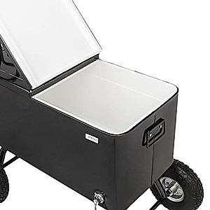 VINGLI 80 Quart Wagon Rolling Cooler Ice Chest, w/Long Handle and 10" Wheels, Portable Beach Patio Party Bar Cold Drink Beverage, Outdoor Park Cart on Wheels (Black-Wagon)
