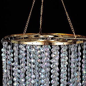 Cioceen Acrylic Chandelier Ceiling Light Shade Beaded Hanging Pendant Lampshade with Gold Frame for Bedroom for Wedding Party H12.9 X W8.7 3 Tiers