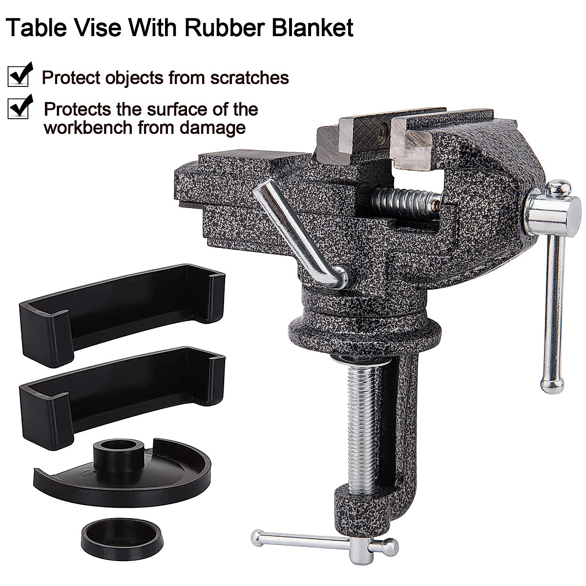 Universal Table Vise 3 Inch, Home Vise Clamp-on Portable Bench Clamp, 360° Swivel Base Clamps Fixed Tool for Woodworking, Handcraft Creations, Metalworking, Cutting Conduit, Drilling, Sawing (Black)