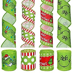AnyDesign Christmas Wired Edge Ribbon 2.5 Inch 24 Yard Christmas Craft Ribbon Funny Cartoon Character Gift Wrapping Ribbon Decorative Ribbon for Xmas Tree Wreath Bows DIY Craft Decoration