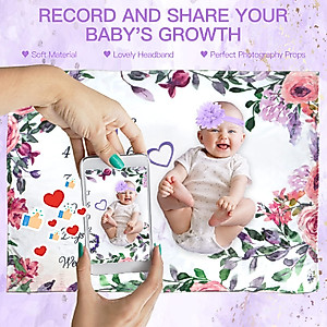 SPOKKI 6 PCS Baby Monthly Milestone Blanket Girl, 60''x40''Fleece Monthly Blanket Newborn with Headband for Photography Background Prop and Mom Nursery Shower Gift (Pink)