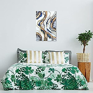 Wynwood Studio Abstract Modern Canvas Wall Art Shadows Play Living Room Bedroom and Bathroom Home Decor 24 in x 36 in Gold and Blue