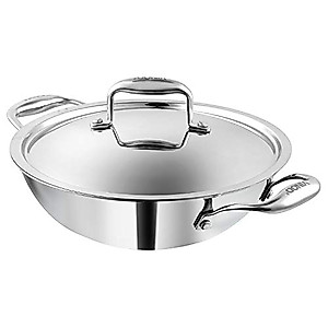 Vinod Platinum Triply Stainless Steel Kadai with Lid: Diameter- 22 cm, Capacity 1.8 Liter (1.9 Quarts)